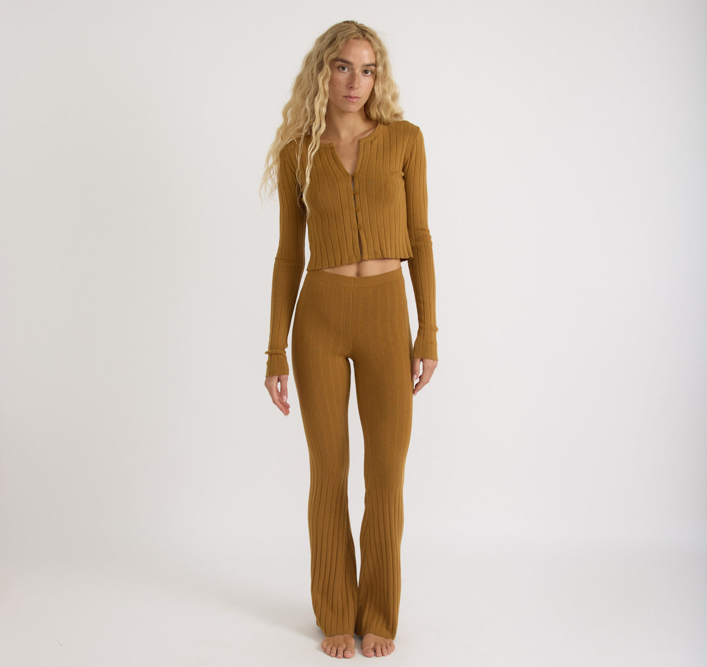 Soft Knit Rib High-Rise Flare Pants | Organic Basics